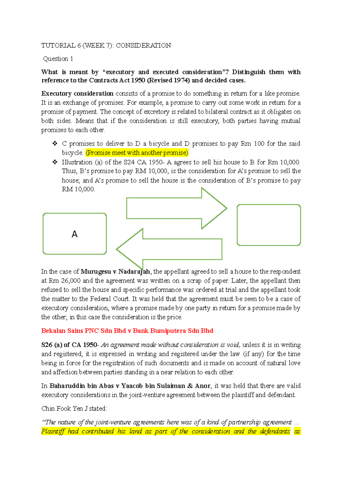 Tutorial 6 Contract Law - A TUTORIAL 6 (WEEK 7): CONSIDERATION Question 1 What is meant by - Studocu