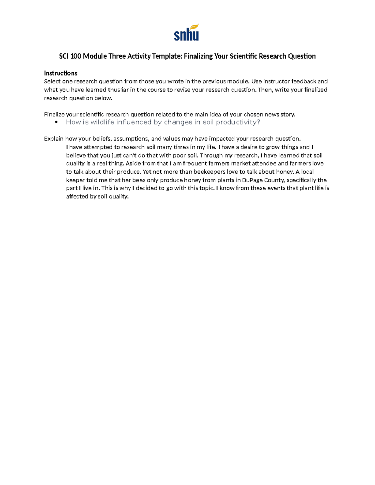 SCI 100 Module Three Activity Complete - SCI 100 Module Three Activity ...