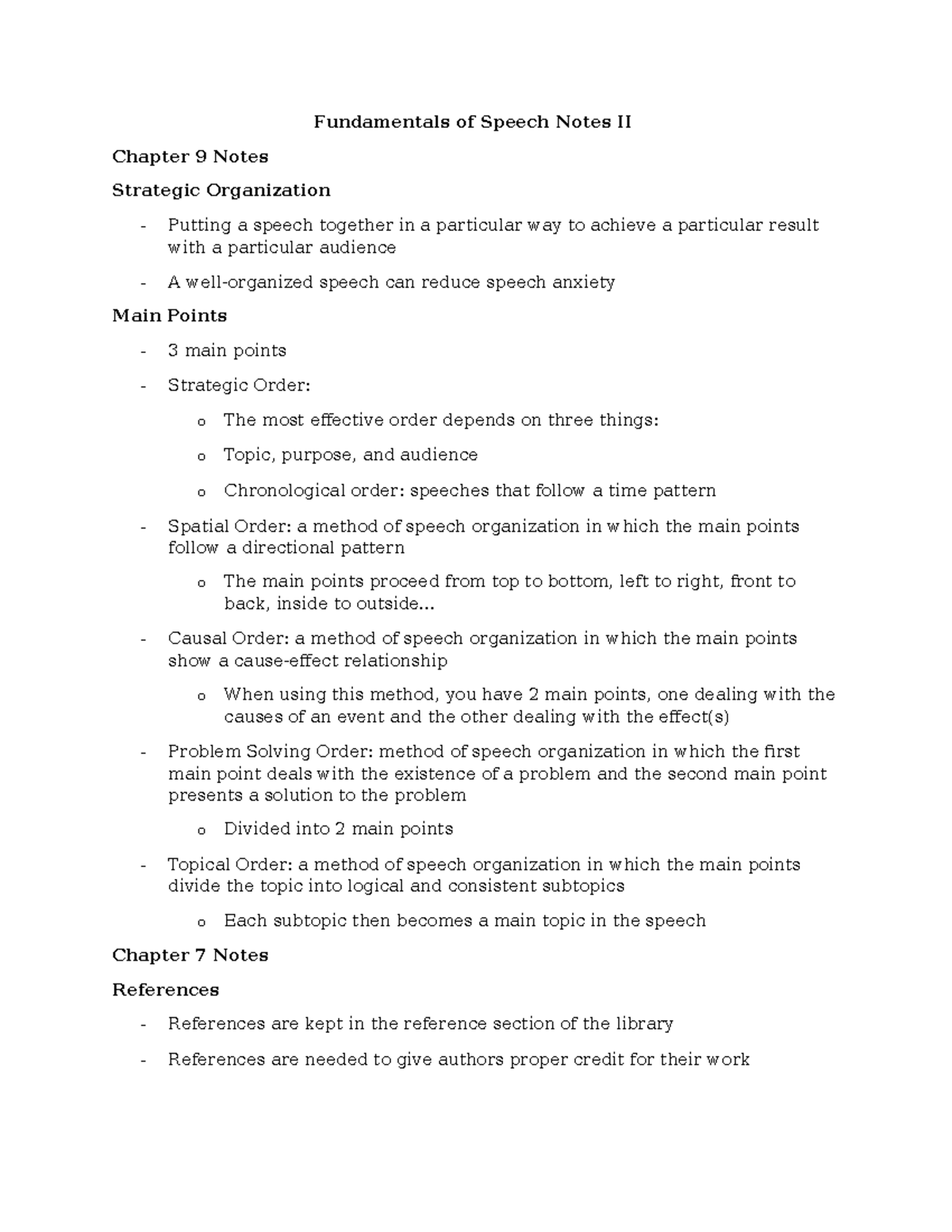 Speech - Notes II - Chapters 7-9 - Fundamentals of Speech Notes II ...