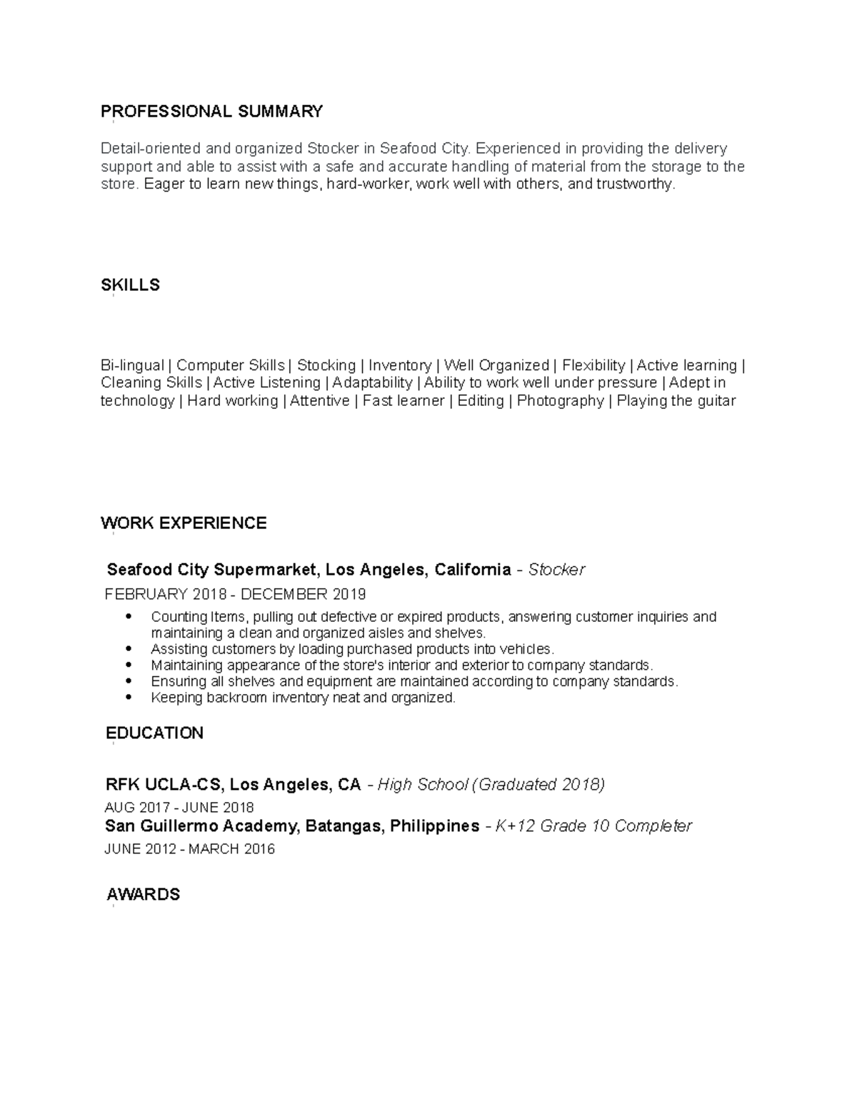 Professional Summary - PROFESSIONAL SUMMARY Detail-oriented and ...