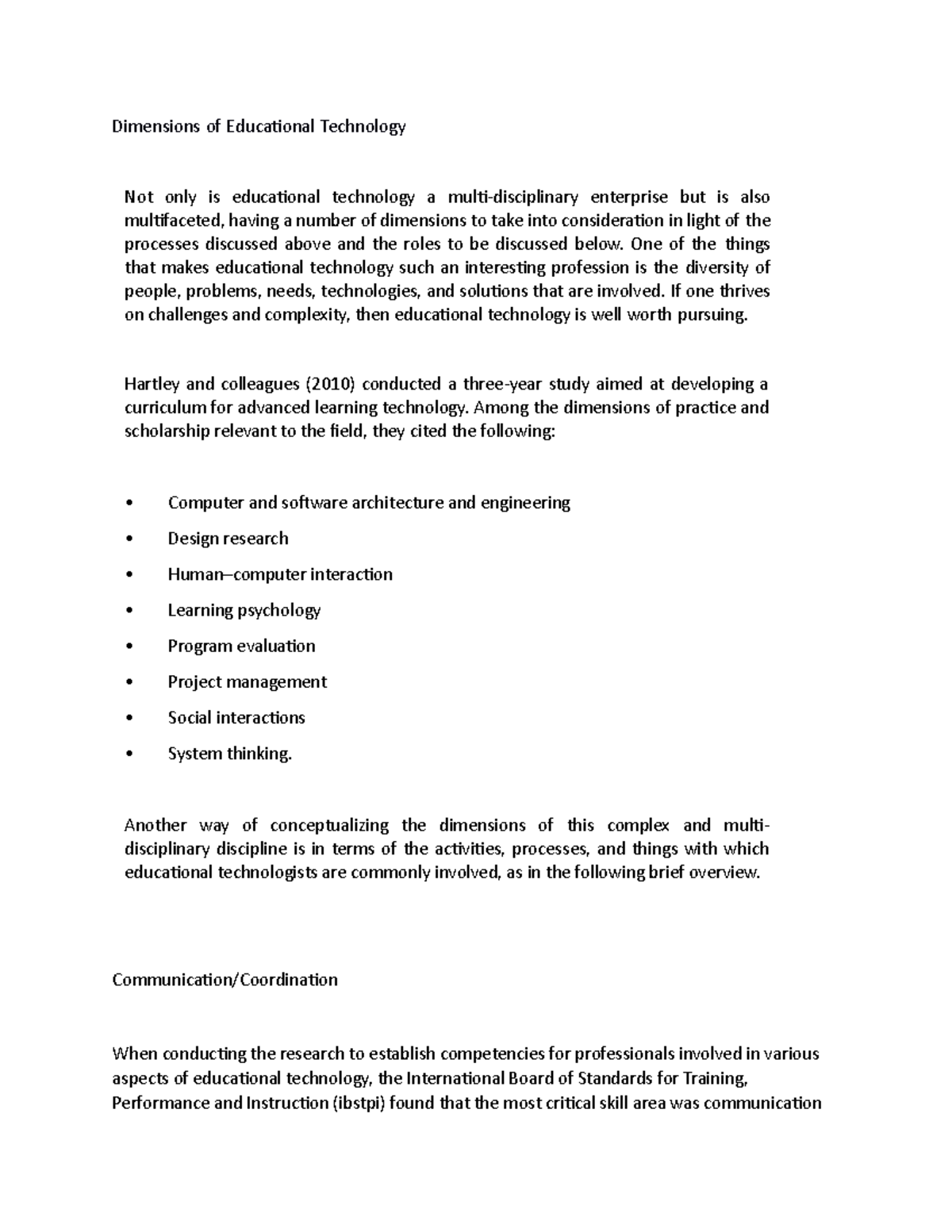 Dimensions of Educational Technology - One of the things that makes ...