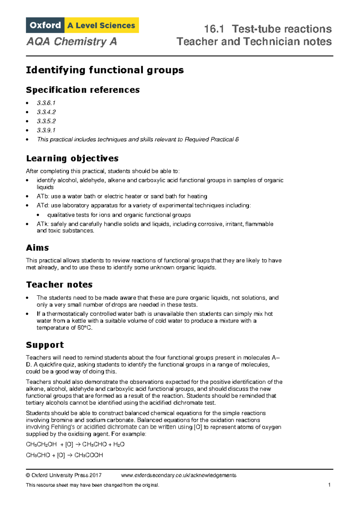 L1 identify functional groups task answers - AQA Chemistry A Teacher ...
