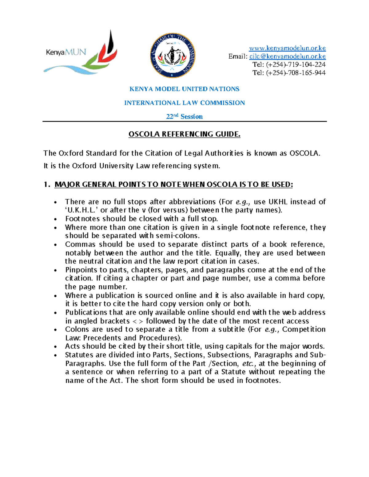 Oscola Referencing Guide FOR THE 22ND Session - kenyamodelun.or Email ...