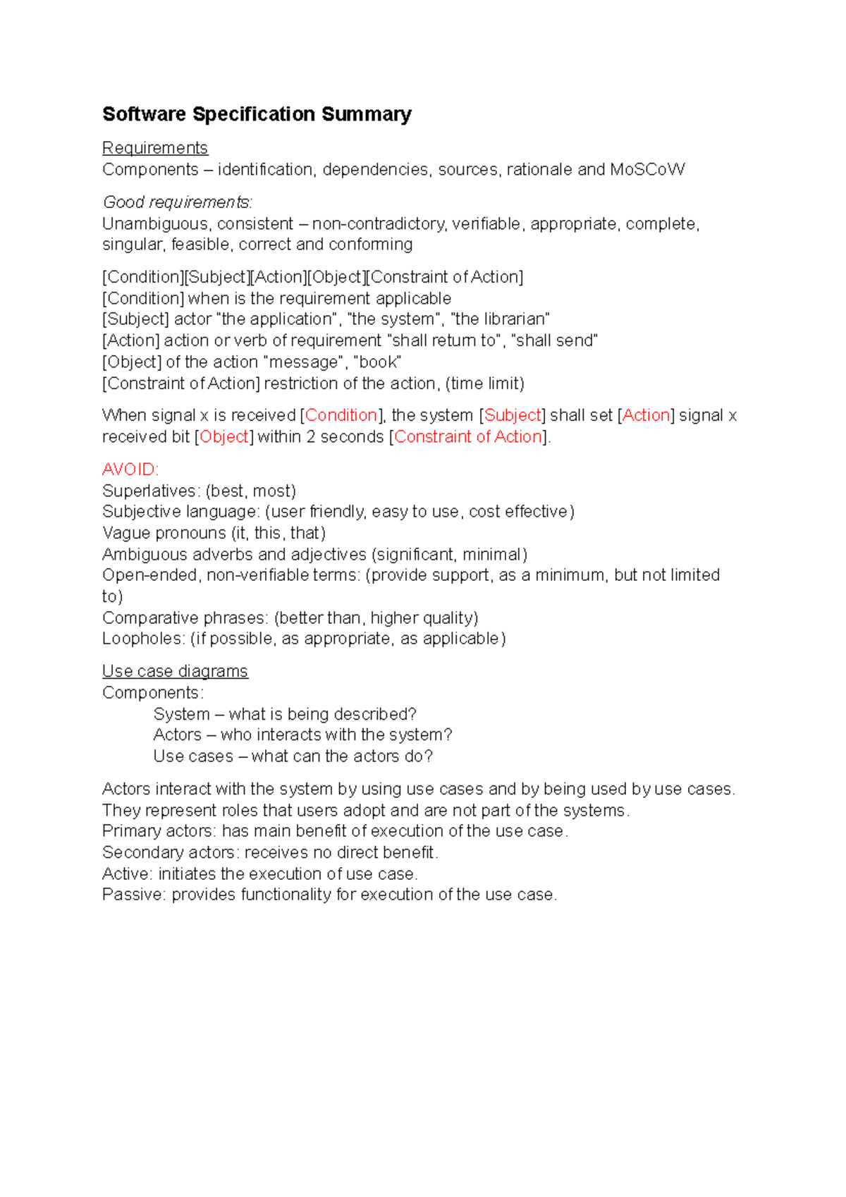 Software Specification Summary - Software Specification Summary ...