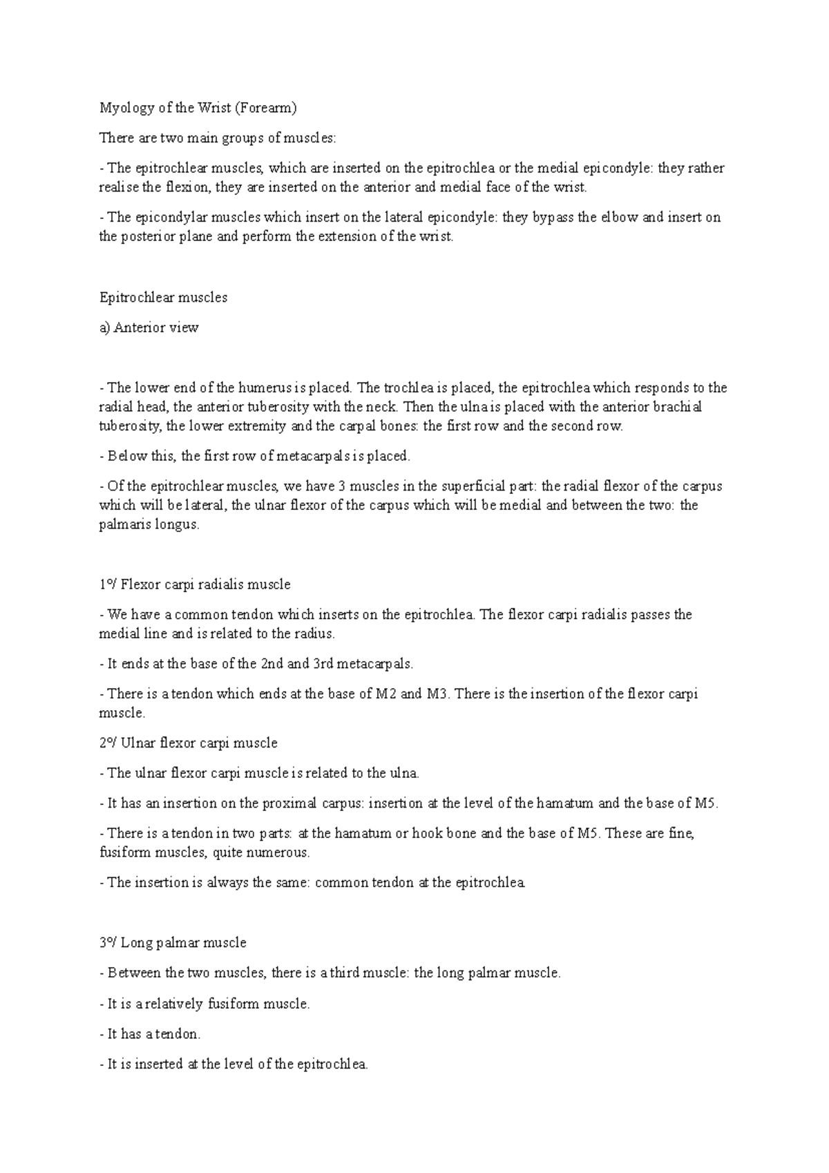 Myology of the Wrist - Lecture notes Notes - Myology of the Wrist ...