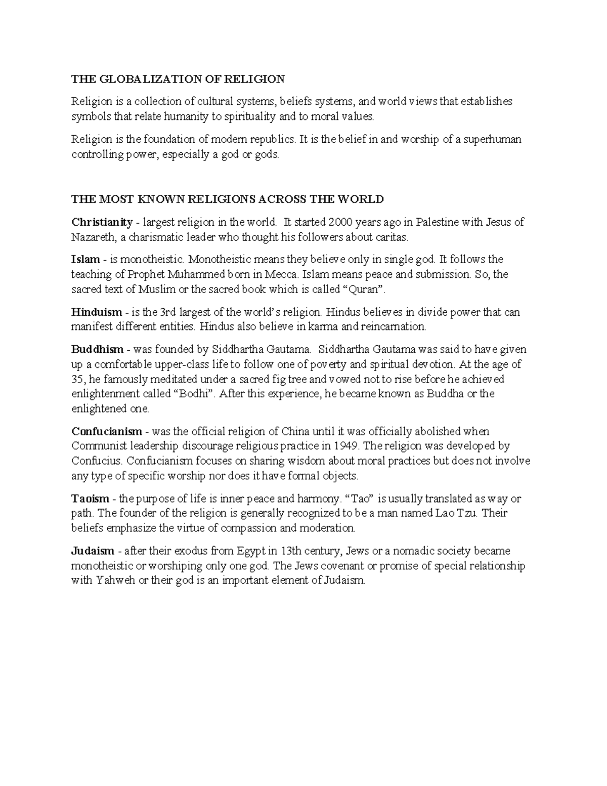 THE Globalization OF Religion - THE GLOBALIZATION OF RELIGION Religion ...