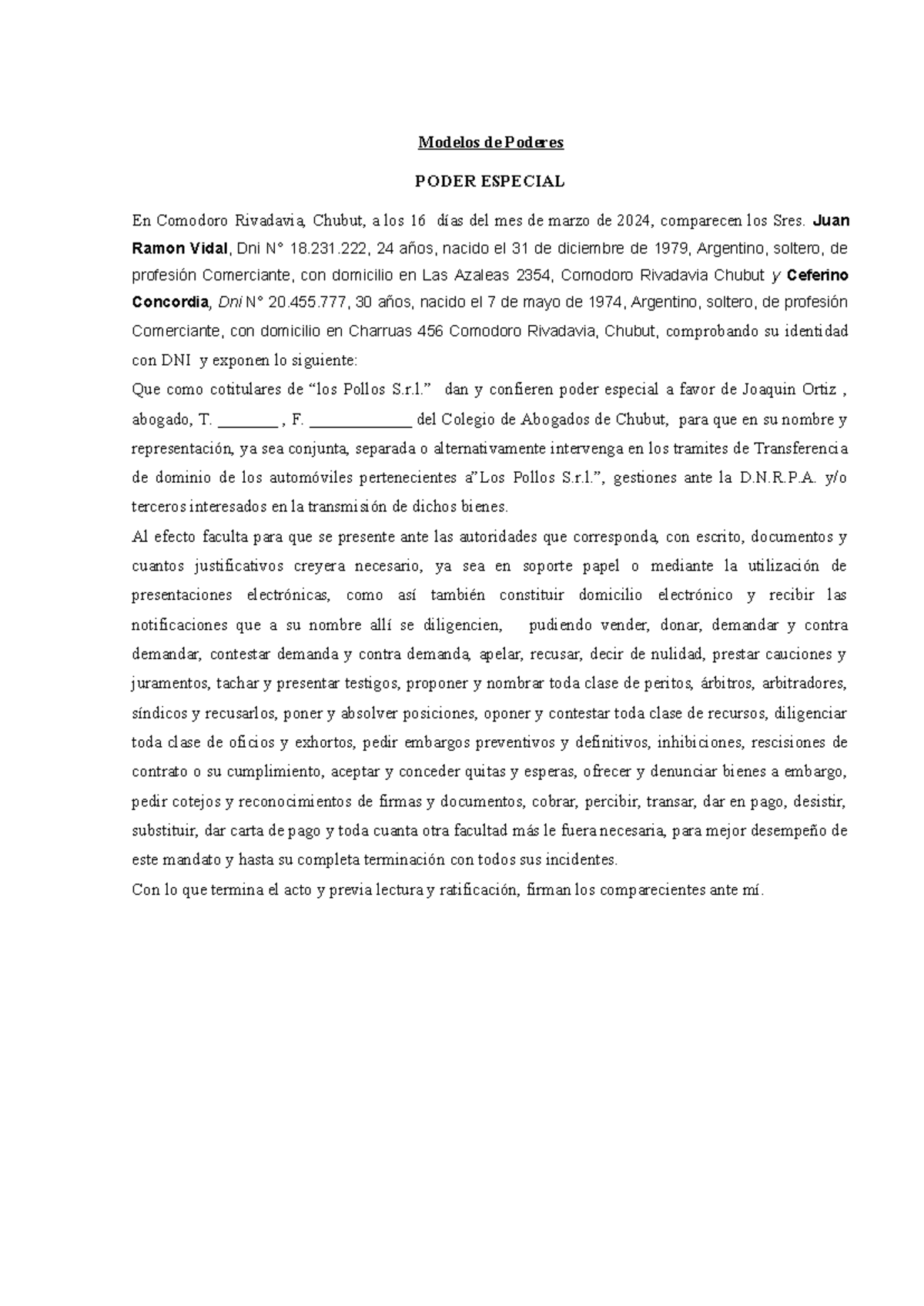 Modelo DE Poder Especial - Modelos de Poderes PODER ESPECIAL En ...