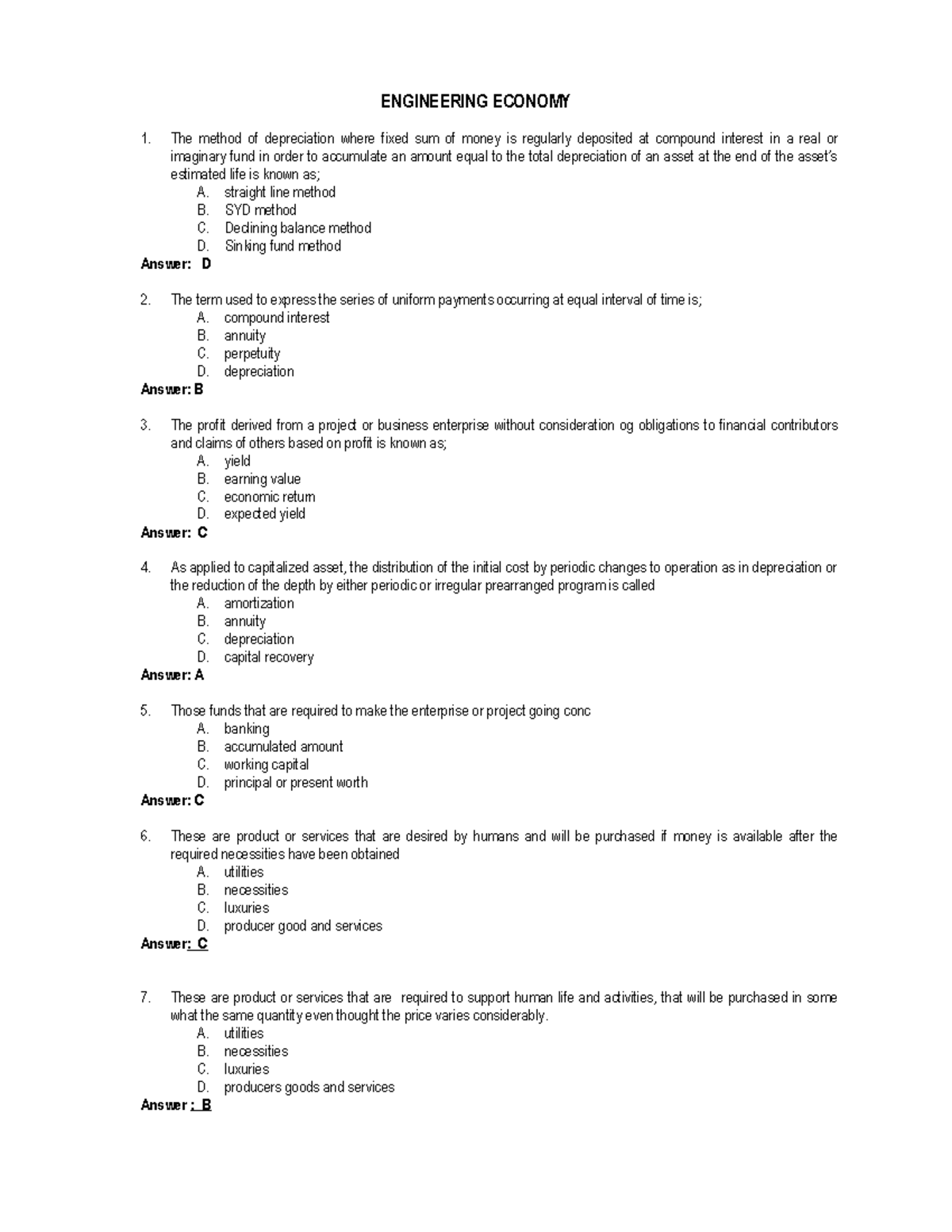 Engineering Economics (Objective Type) WITH ANSWERS OBJECTIVE TYPES IN ...