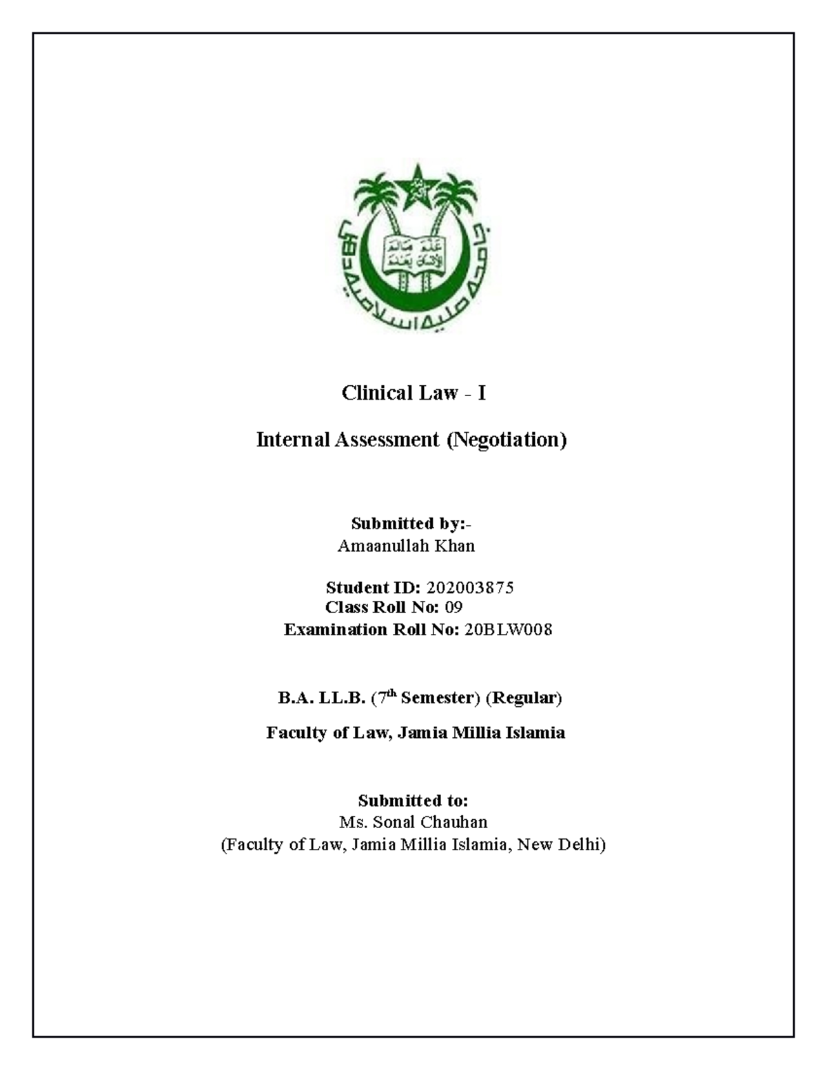 Strategy Paper Amaanullah - Clinical Law - I Internal Assessment ...