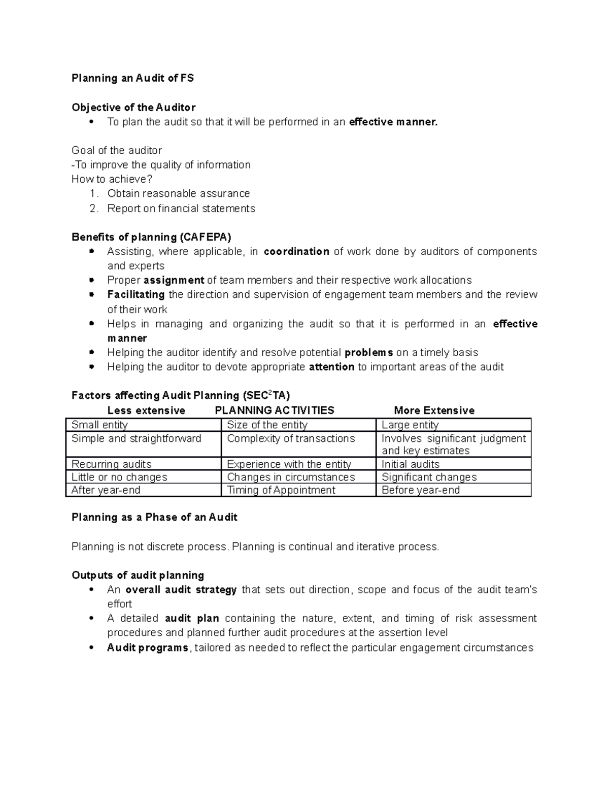 Auditing Theory - Planning an Audit of Financial Statements - Planning ...