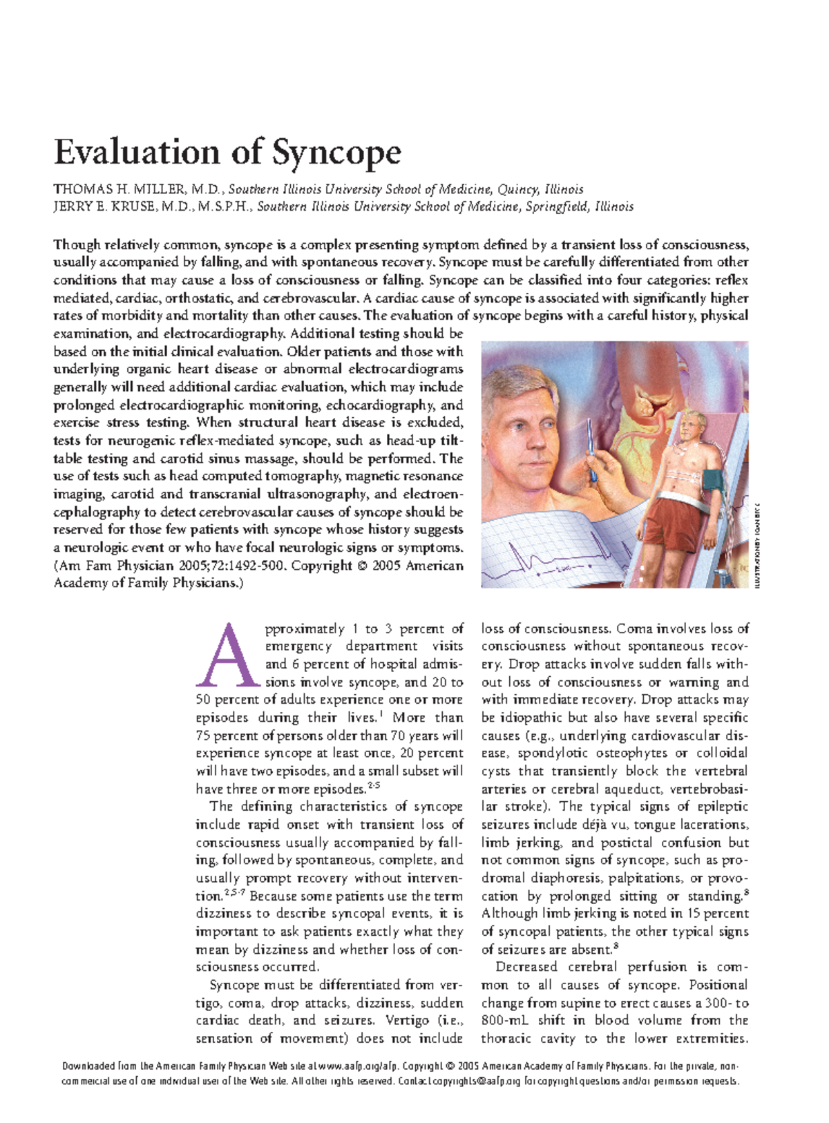 Evaluation of Syncope - 1492 American Family Physician aafp/afp Volume 72, Number 8 October 15 ...