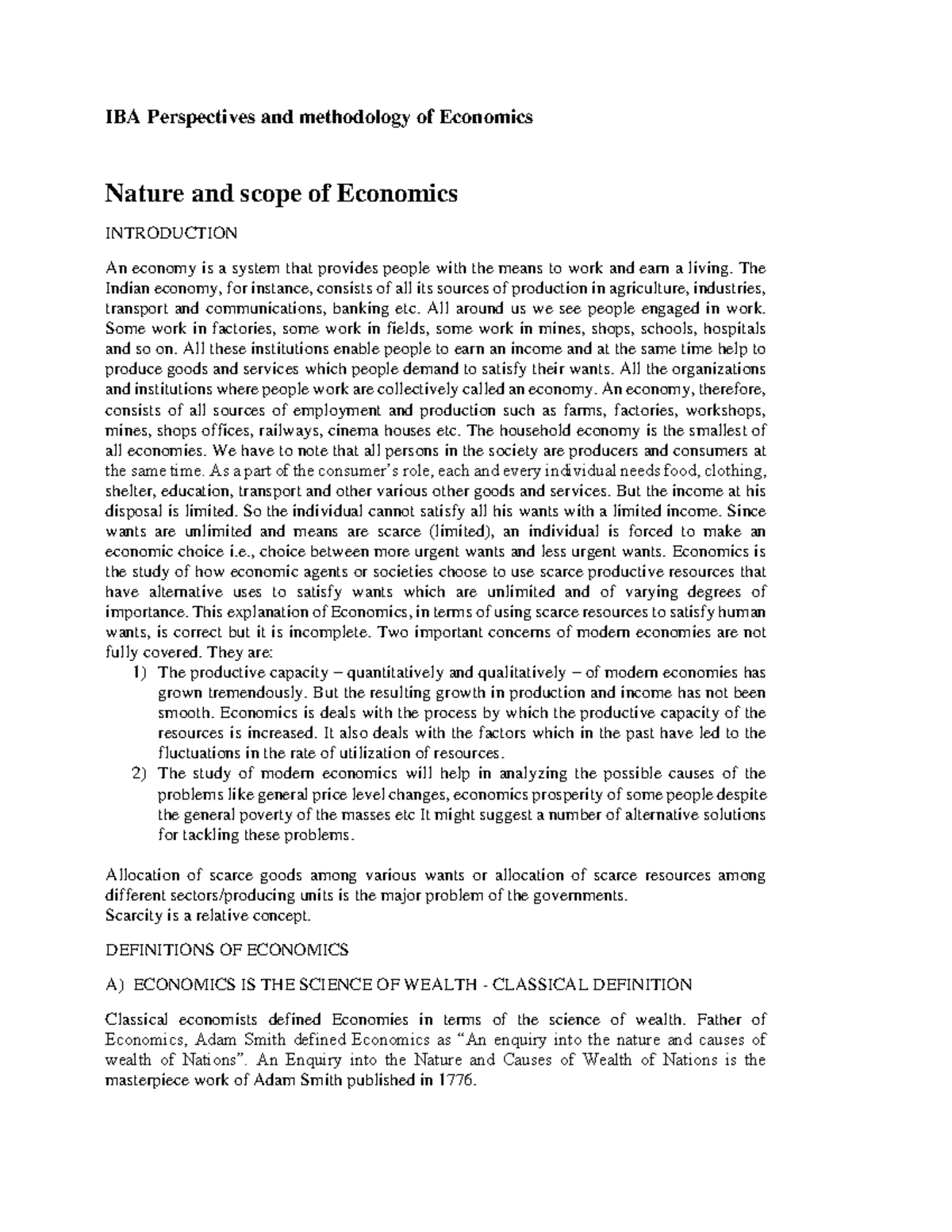 Nature and scope of economics - corrected one - IBA Perspectives and ...