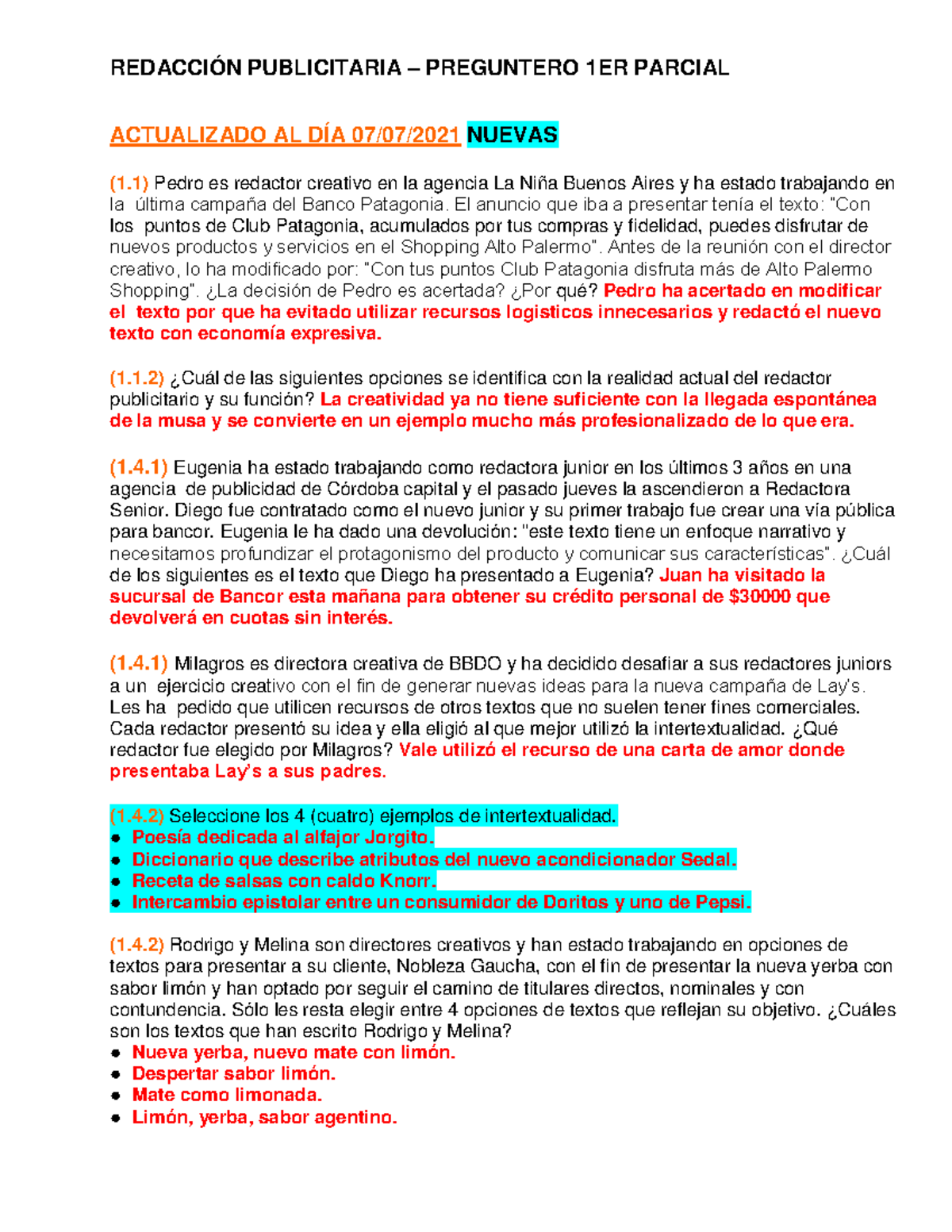 1°P Redaccion Publicitaria - REDACCIÓN PUBLICITARIA – PREGUNTERO 1ER PARCIAL ACTUALIZADO AL DÍA ...