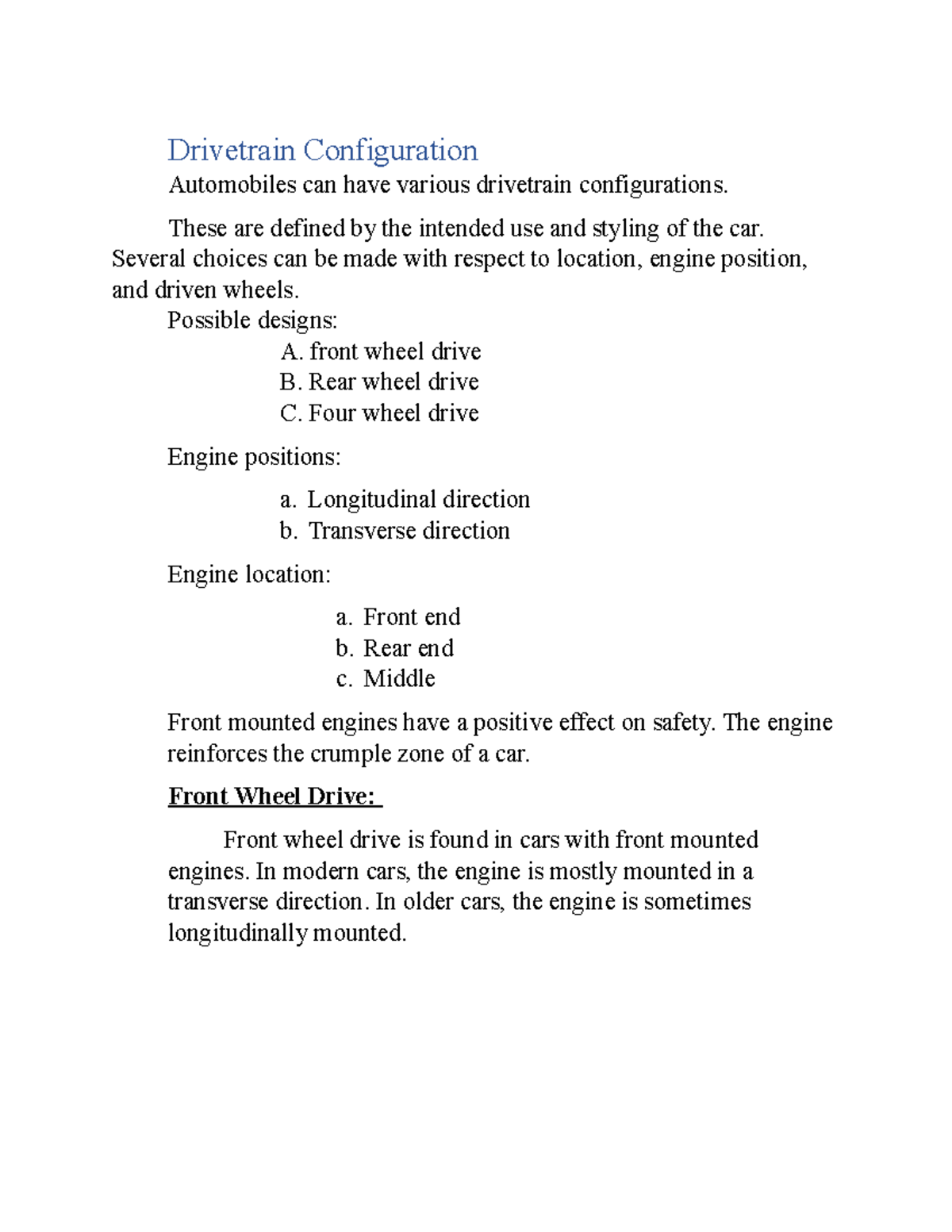 Drivetrain Configuratio - Drivetrain Configuration Automobiles can have ...