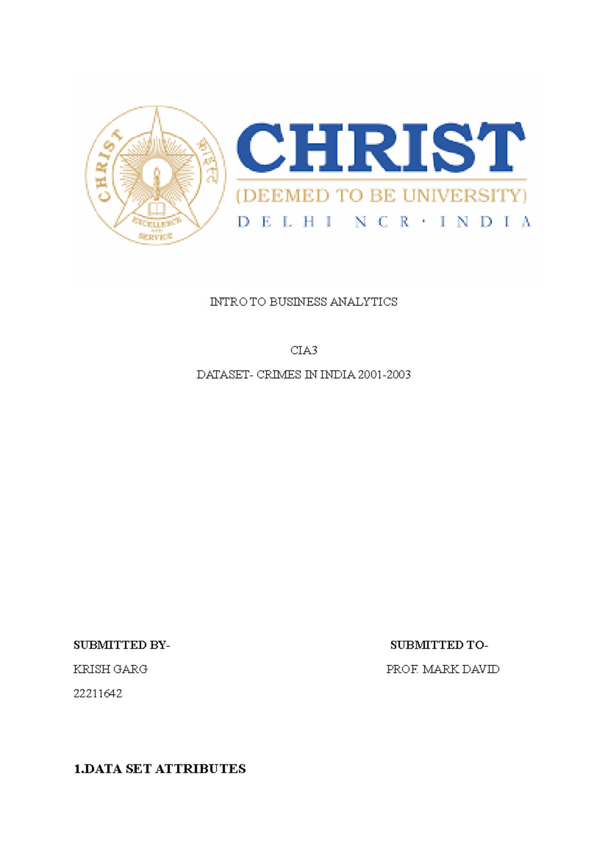 Krish GARG CIA3 BA - zzzzz - INTRO TO BUSINESS ANALYTICS CIA DATASET ...