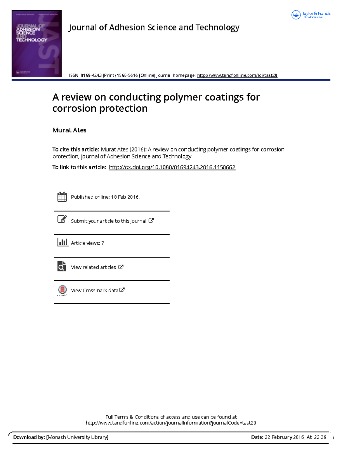 A review on conducting polymer coatings for corrosion protection - doi ...