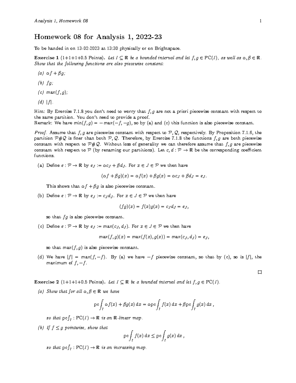 HW08-sol - opdrachten analyse 1 - Homework 08 for Analysis 1, 2022- To ...