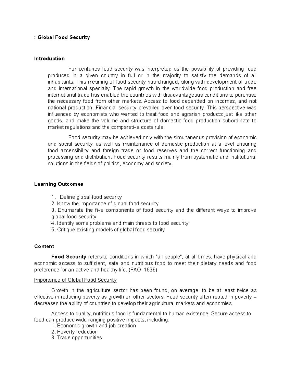 Global Food Security - : Global Food Security Introduction For ...
