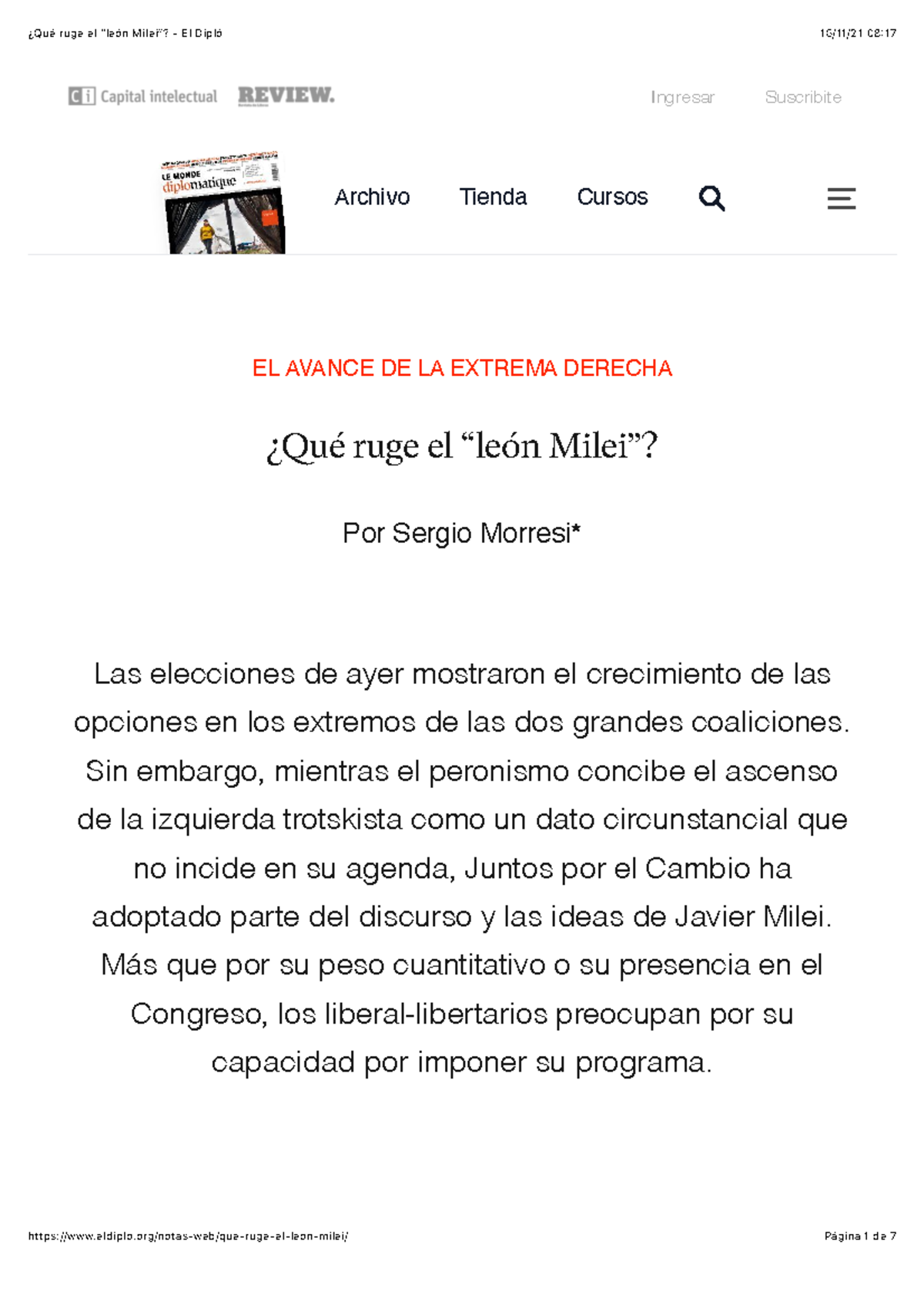 ¿Qué ruge el “león Milei” - El Dipló - EL AVANCE DE LA EXTREMA DERECHA ...