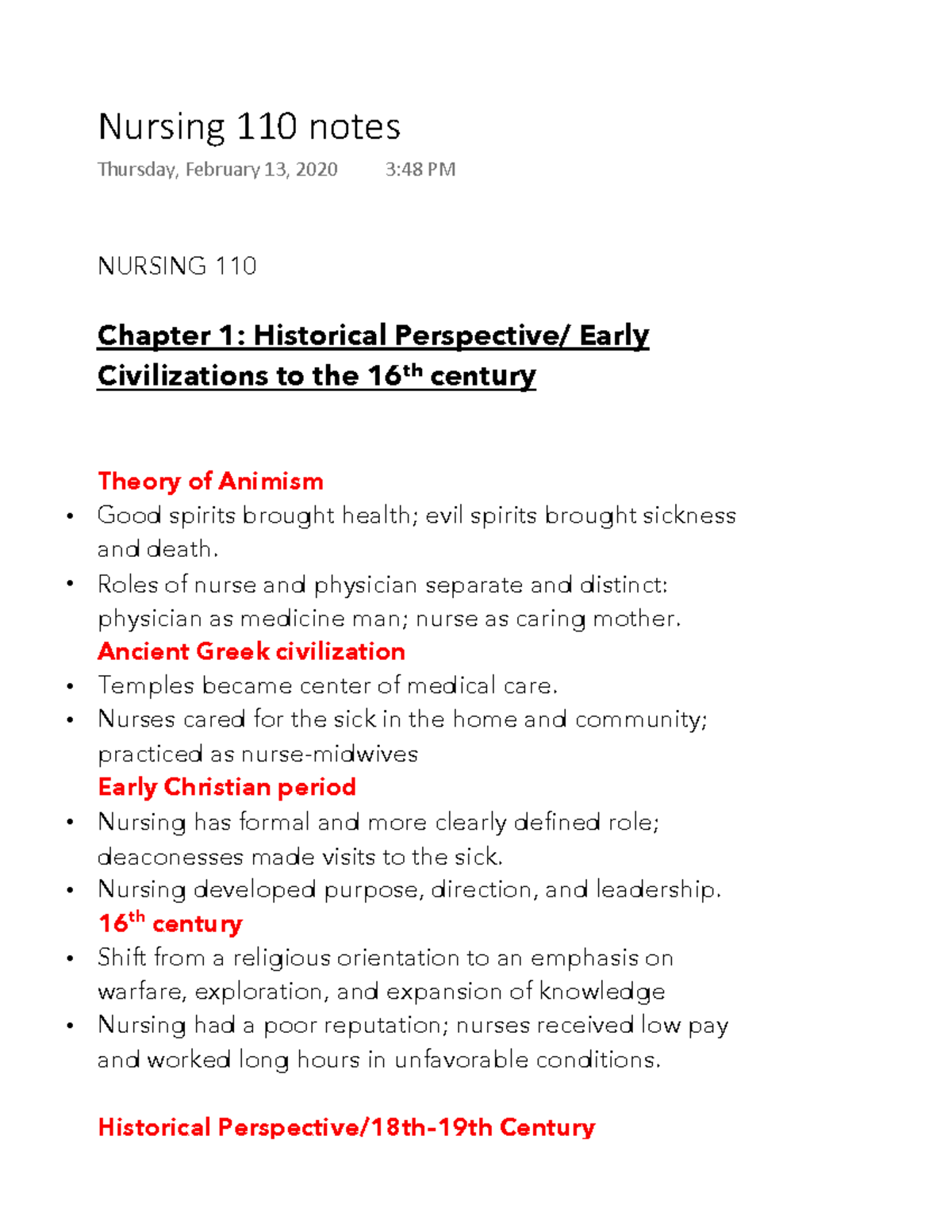 Nursing 110 Historical Development and Definition - Studocu