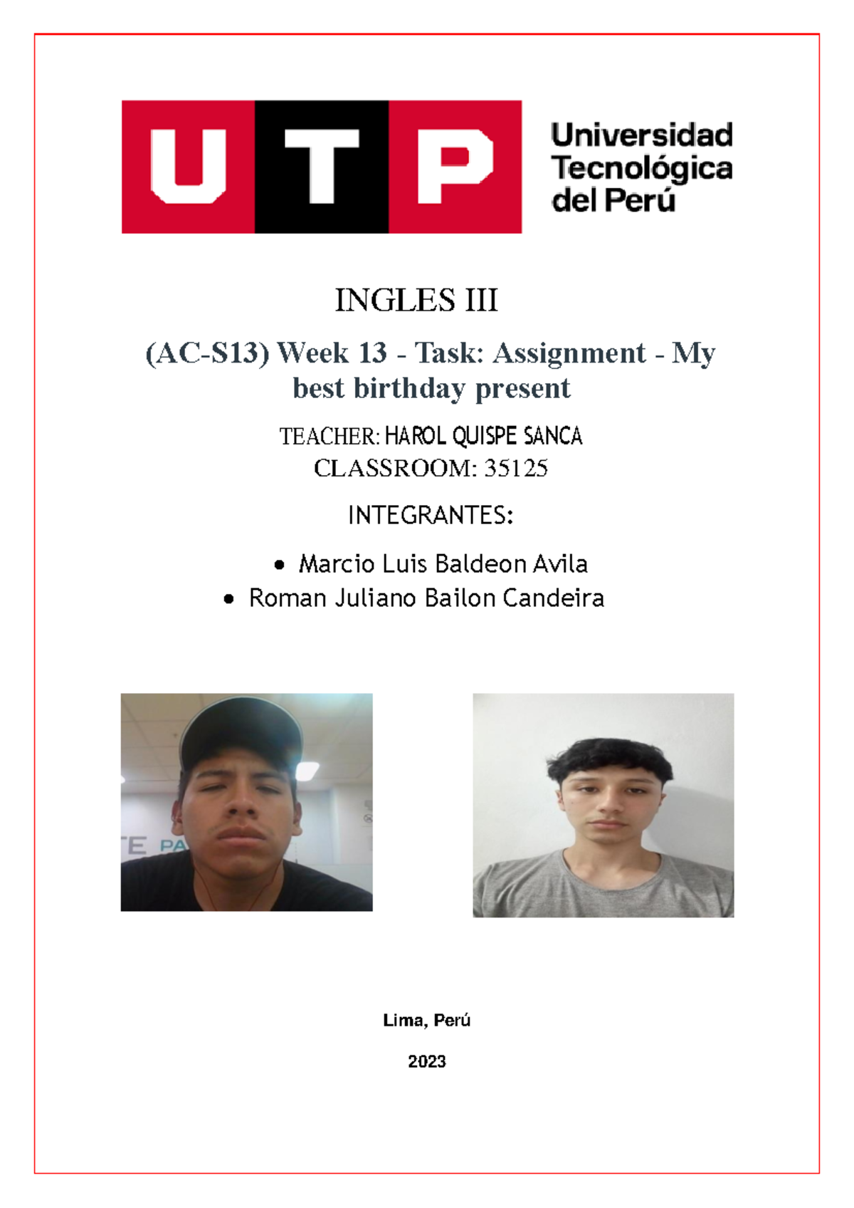 Week 13 Task Assignment My best birthday present - INGLES III (AC-S13 ...