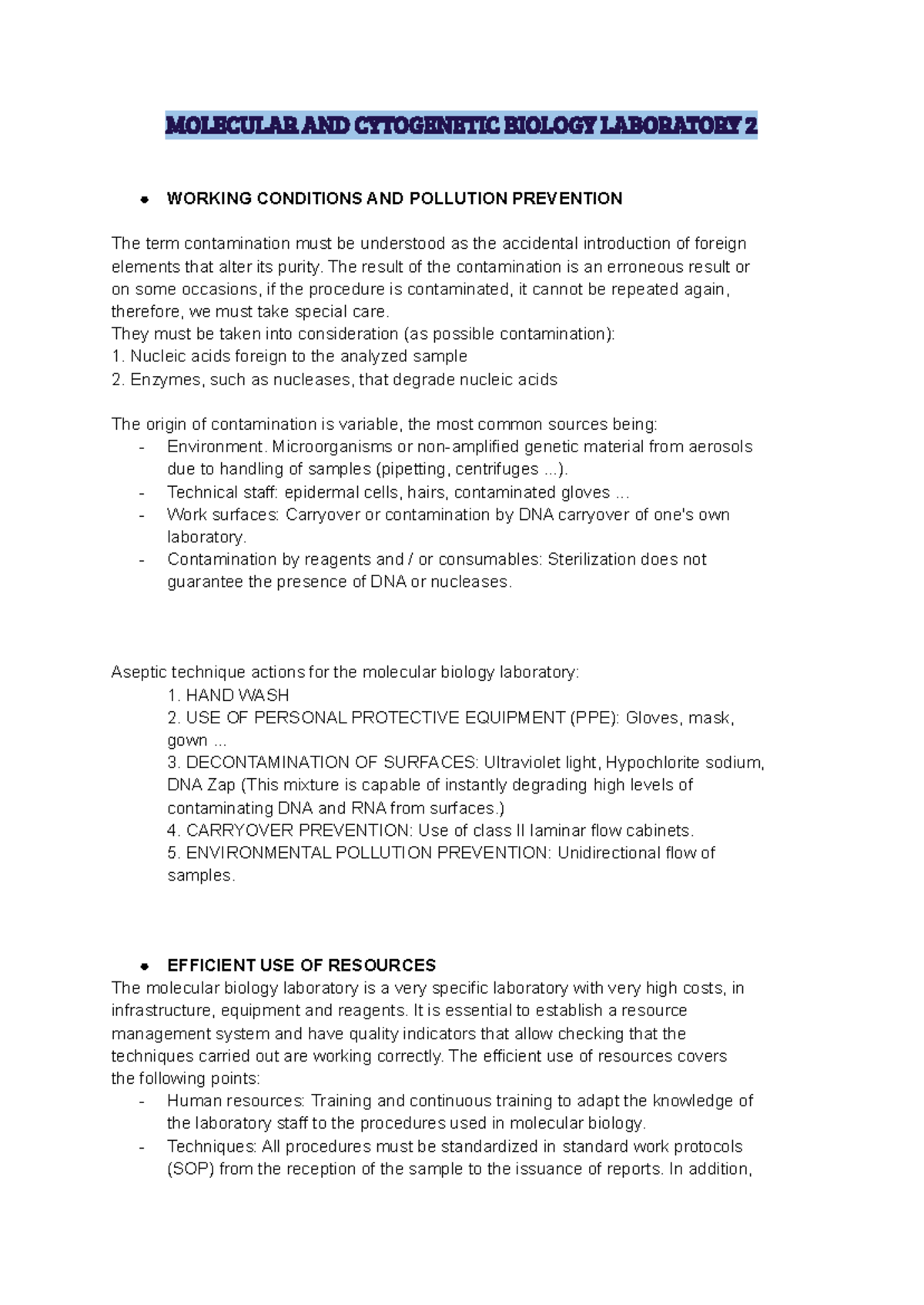 Molecular AND Cytogenetic Biology Laboratory part 2 - MOLECULAR AND ...
