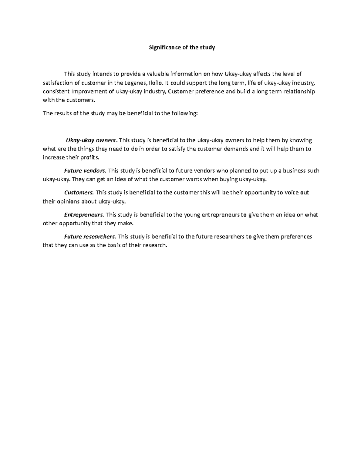 Significance of the study. research 2 - Significance of the study This ...