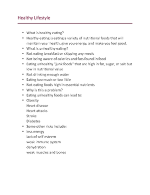 Healthy Lifestyle 5 - Lecture notes 5 - Healthy Lifestyle NUTRITION Tip ...