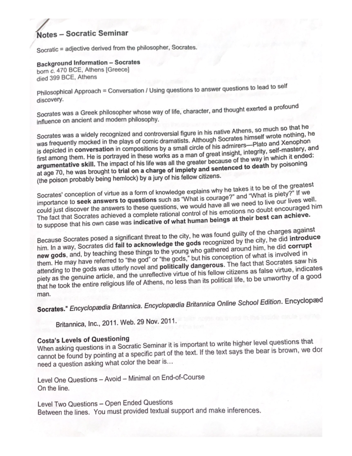 Notes - Socratic Seminar - 20670 - Studocu