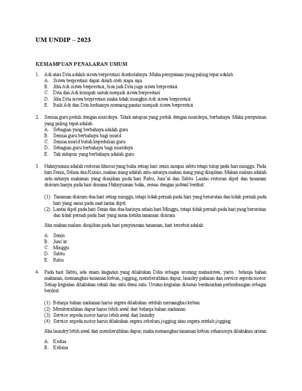 UM Undip & UNS 2023 - practise tes - UM UNDIP – 2023 KEMAMPUAN ...