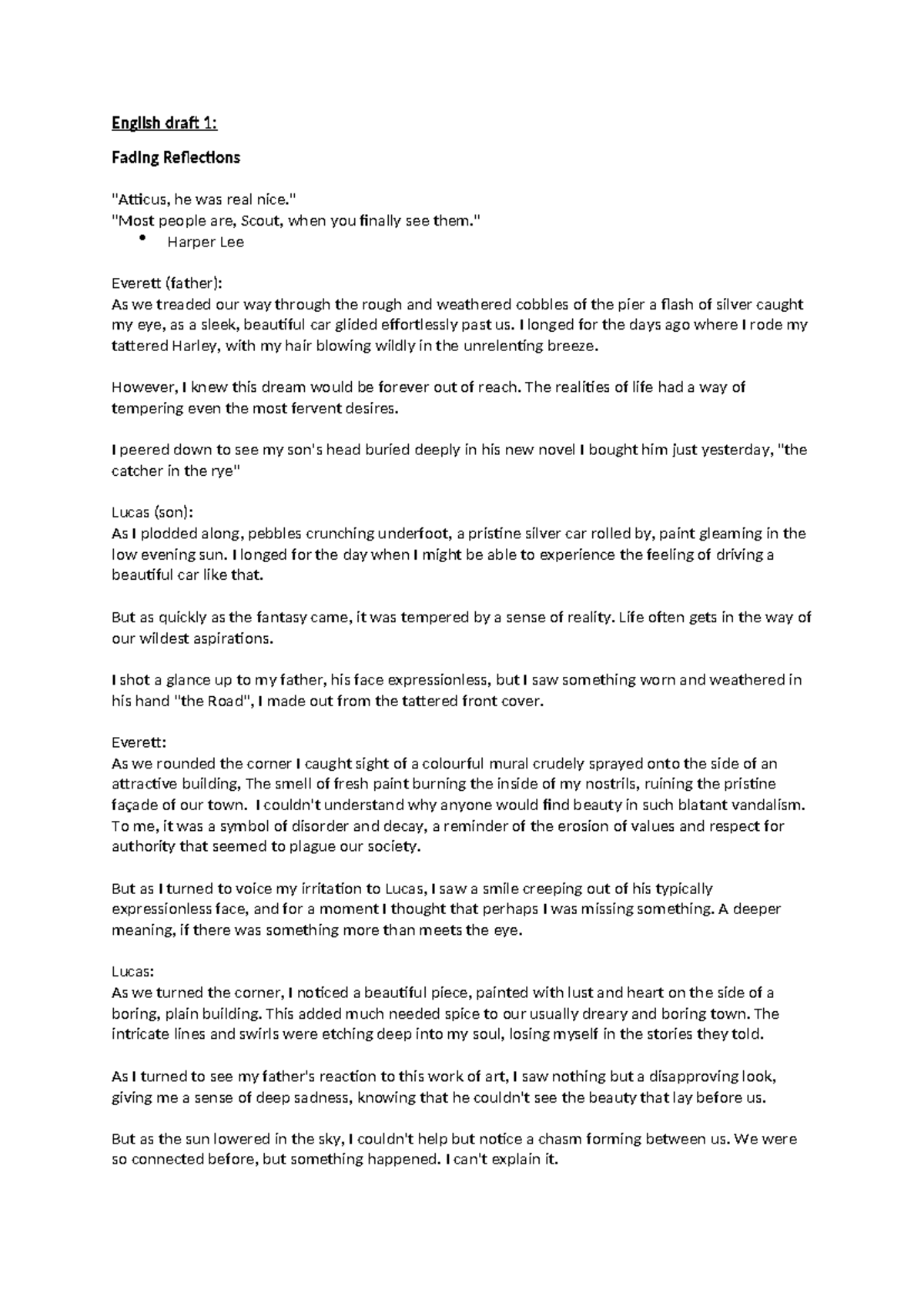English draft 1 - asdf - English draft 1: Fading Reflections "Atticus ...
