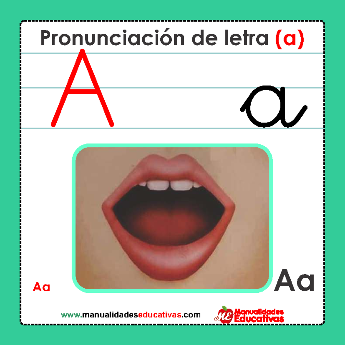Tarjetas pronunciacion de letras - Pronunciación de letra (a) Aa A a Aa ...