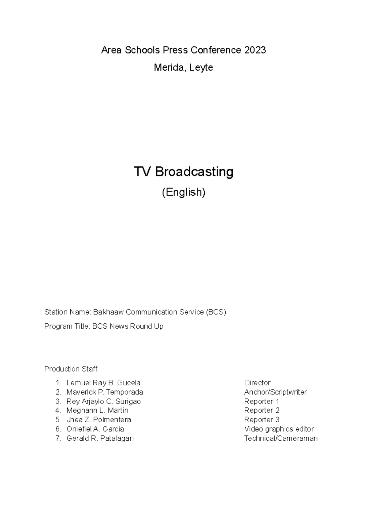 Anchor'S Script ( March 29) - Area Schools Press Conference 2023 Merida ...