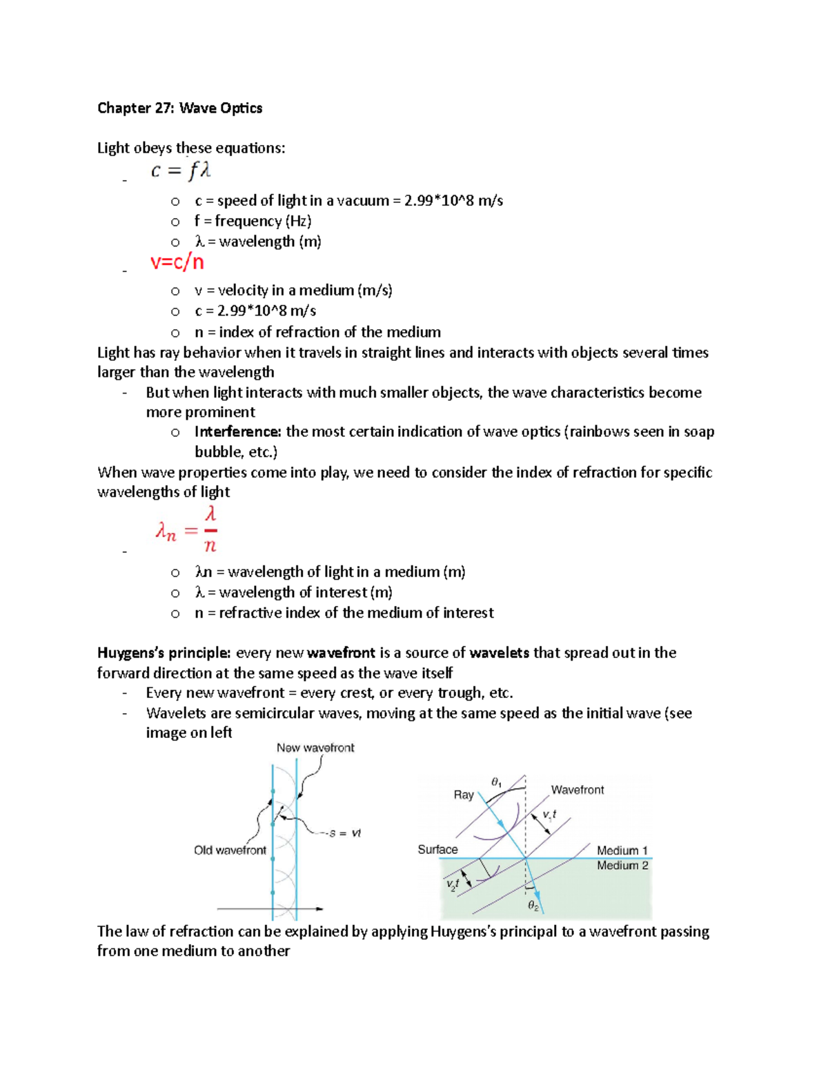 PHYS1512 Ch 27 Summary - College Physics - Chapter 27: Wave Optics ...