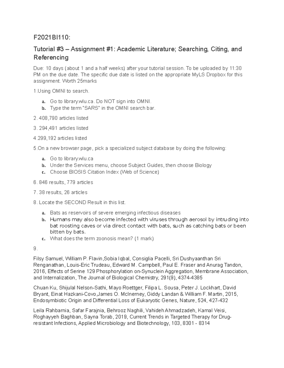 Document 1 - assignment - BI110 - WLU - Studocu