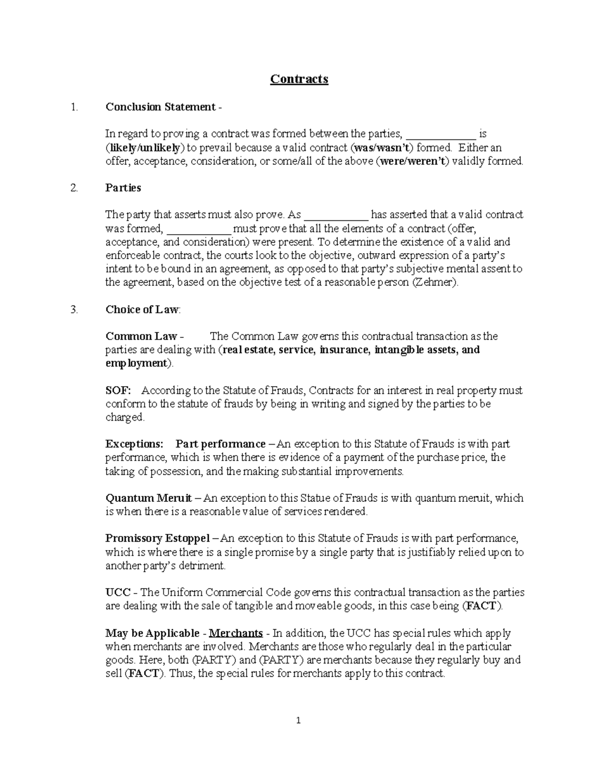 Contract LAW IRAC Reference Document - law 5337 - BU - Studocu