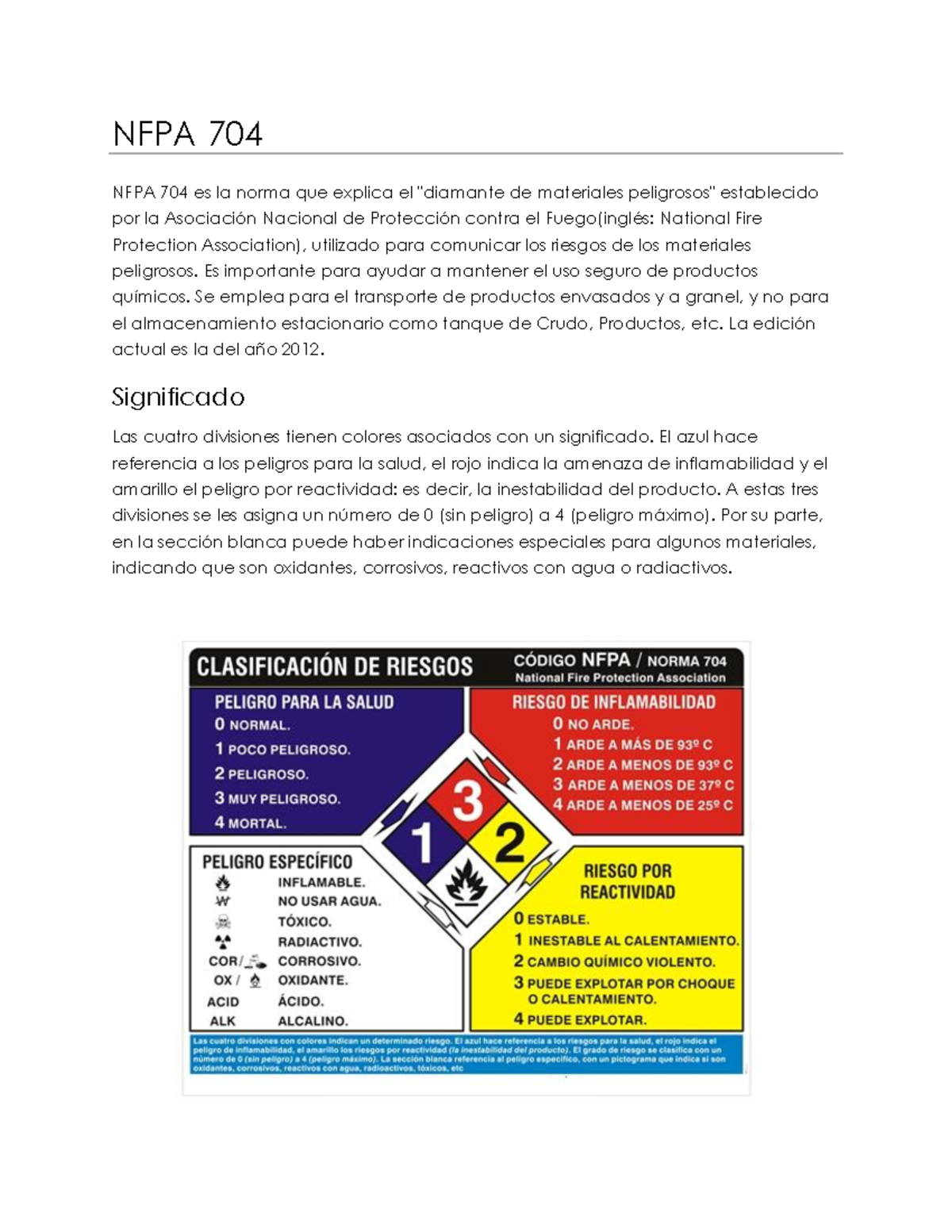 Norma-NFPA-704 - informe sobre las normas de nfpa que trata sobre ...
