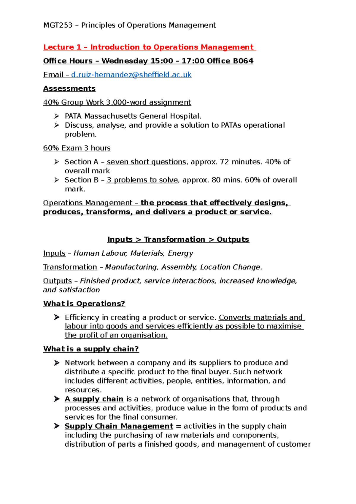 MGT253 - Full set of lecture notes - Lecture 1 – Introduction to ...