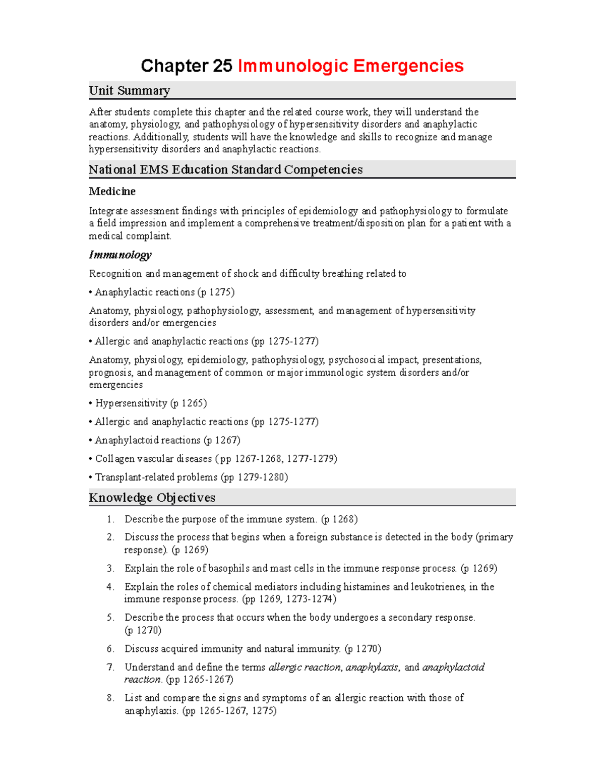 Ch25 Immunologic Emergencies - Chapter 25 Immunologic Emergencies Unit ...