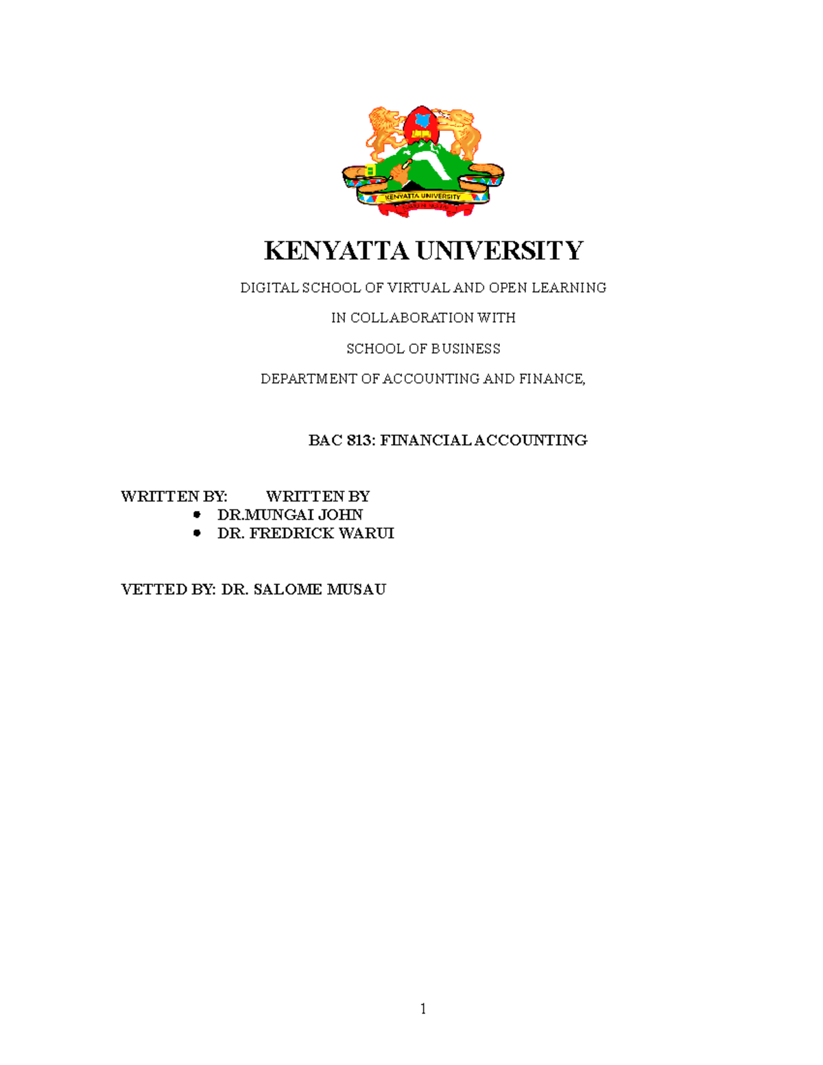 BAC 813 NEW Blended Module - KENYATTA UNIVERSITY DIGITAL SCHOOL OF VIRTUAL AND OPEN LEARNING IN ...
