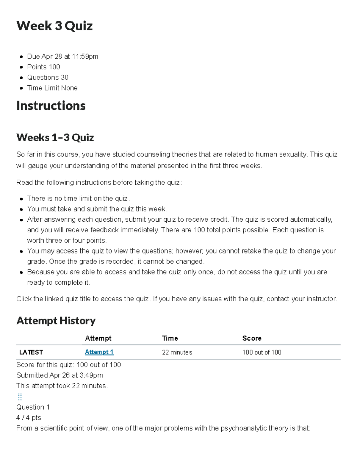 Week 3 Quiz COUN5225 - Due Apr 28 at 11:59pm Points 100 Questions 30 ...