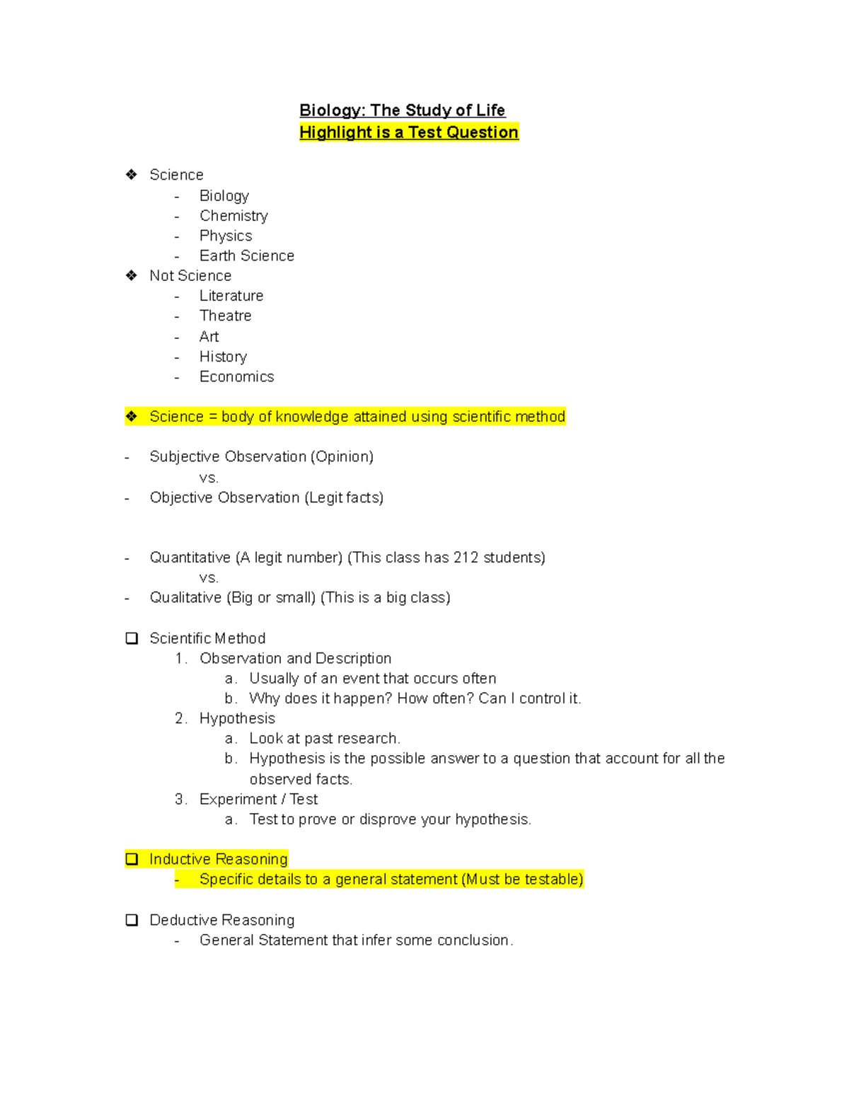 Chapter 1 Lesson 1 Biology Notes - Biology: The Study of Life Highlight ...