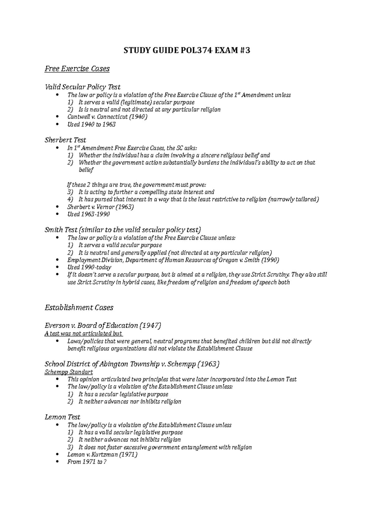 Study Guide POL EXAM 2 - STUDY GUIDE POL374 EXAM Free Exercise Cases ...