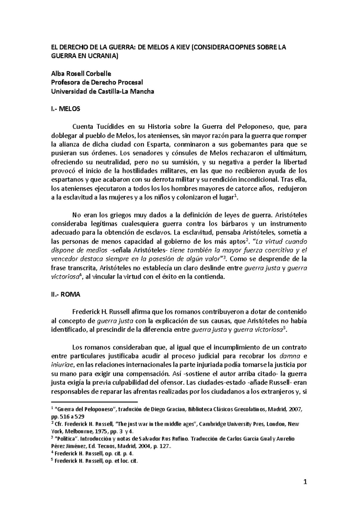 Guerra Justa- Derecho de la guerra (Alba Rosell) - EL DERECHO DE LA ...