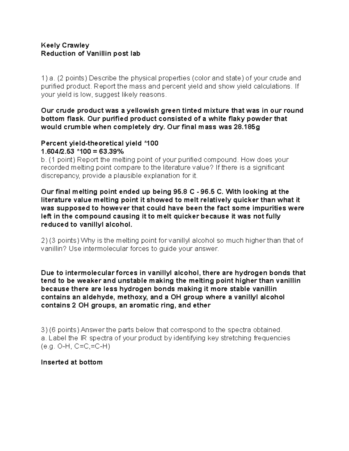 Vanillian reduction - Mary Fennimore Post lab assignment - Deprecated ...