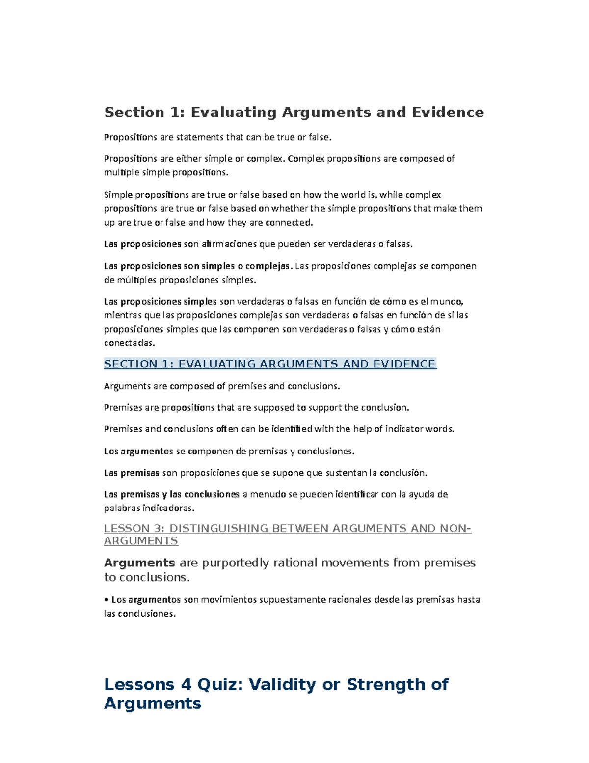 Summary To print - Practice to Assigment exam. - Section 1: Evaluating Arguments and Evidence ...