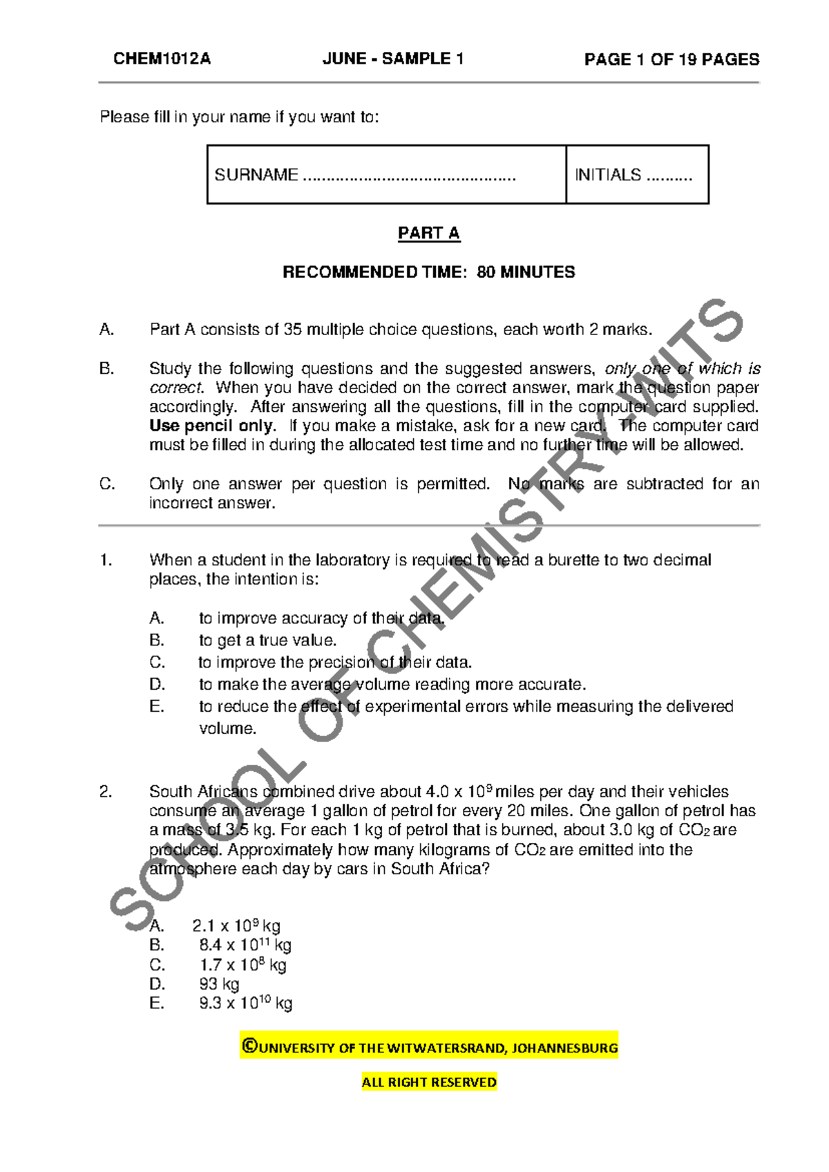 Chem June Exams - Contains past papers which i have compiled from quite ...