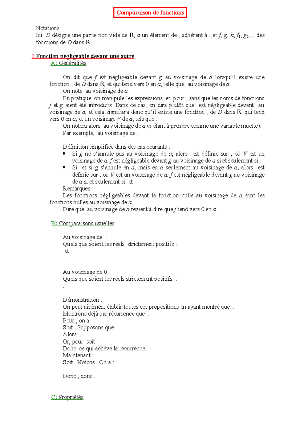 Comparaison de fonctions - Notations : Ici, D désigne une partie non ...