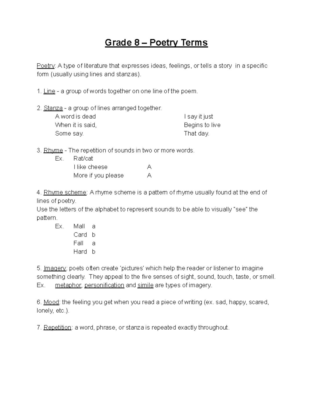 Literature Poetry terminology english home languqge - Grade 8 – Poetry ...