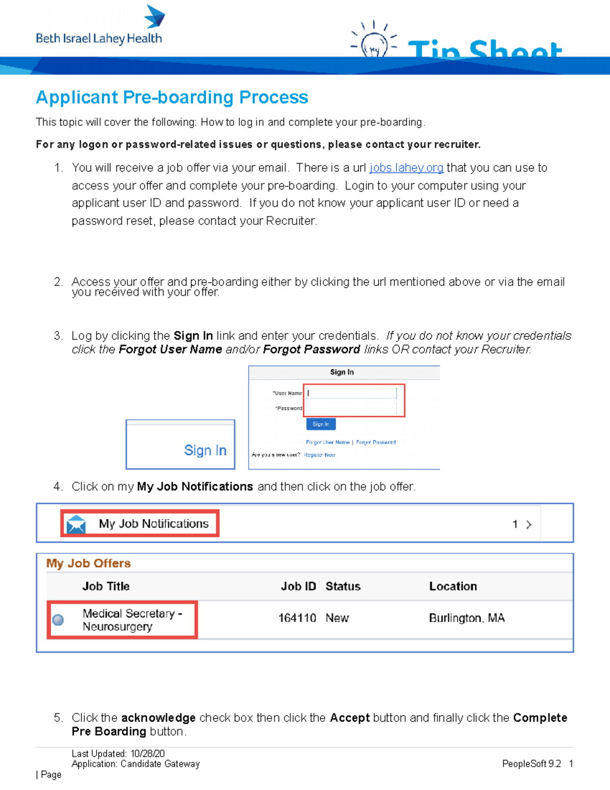 How to Accept Offer & Complete Pre-Boarding Tip Sheet - Applicant Pre ...